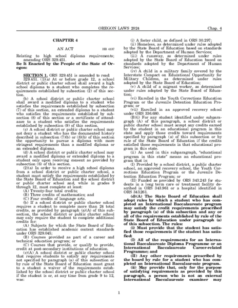 ORS 329.451 – High school diploma; modified diploma; extended diploma ...
